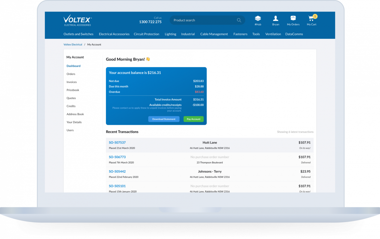Voltex Electrical Website - design316